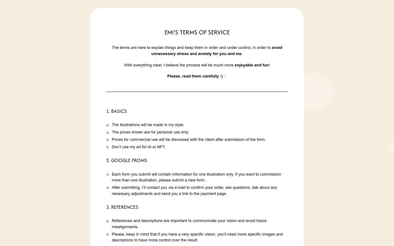 Emi commissions' terms of service